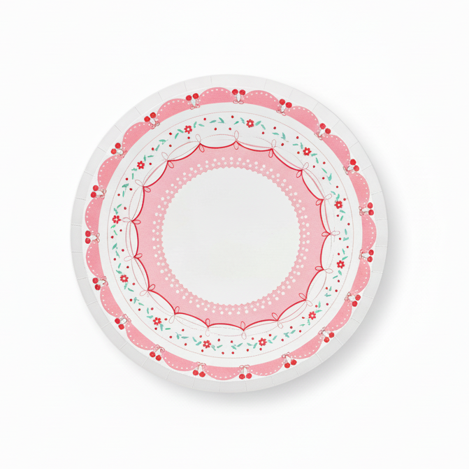 Pink Vintage Cherry Paper Plates 8" – Dessert Plates for Birthday & Tea ...